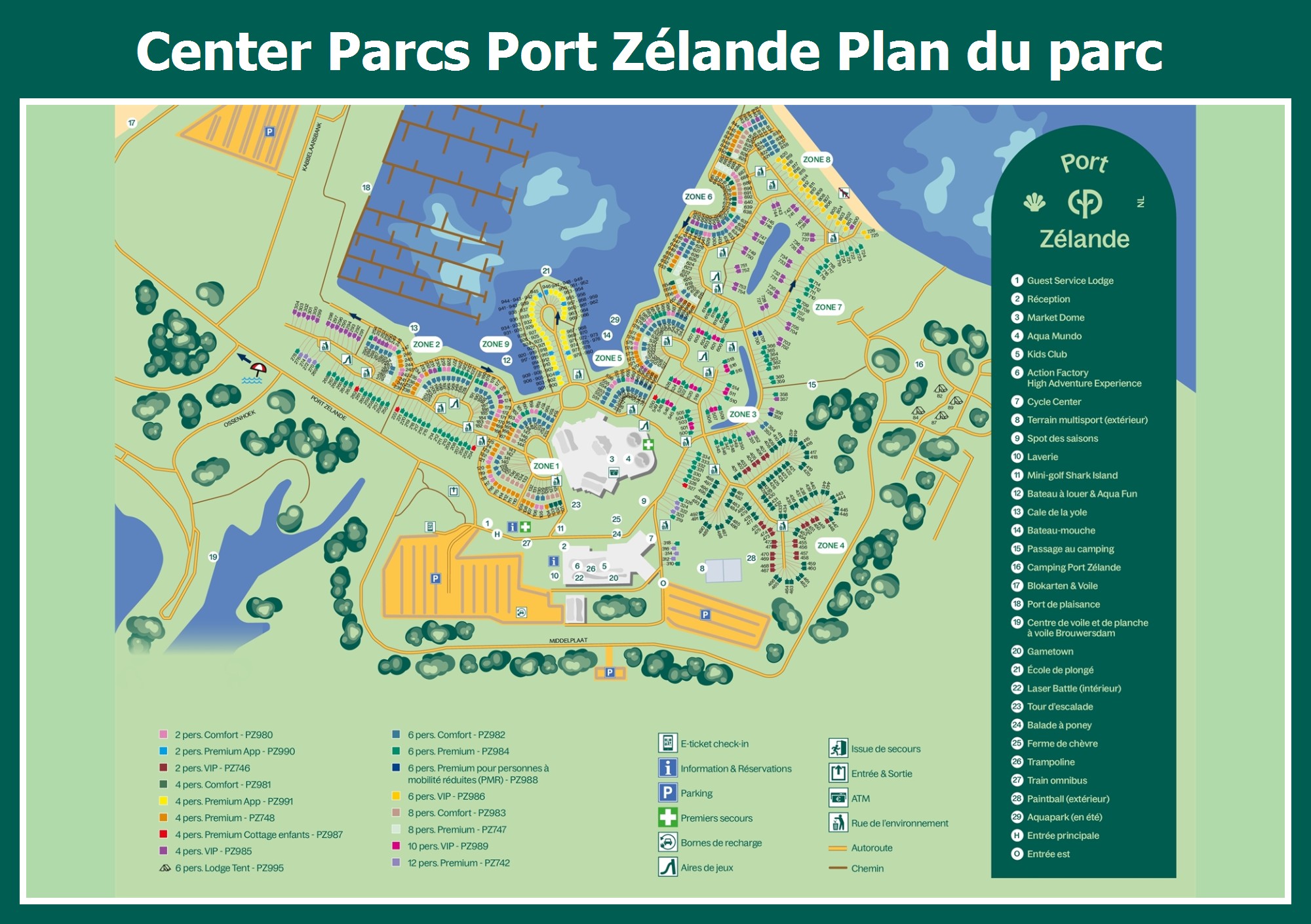 Le plan du Center Parcs Port Zélande | CampingExplorer